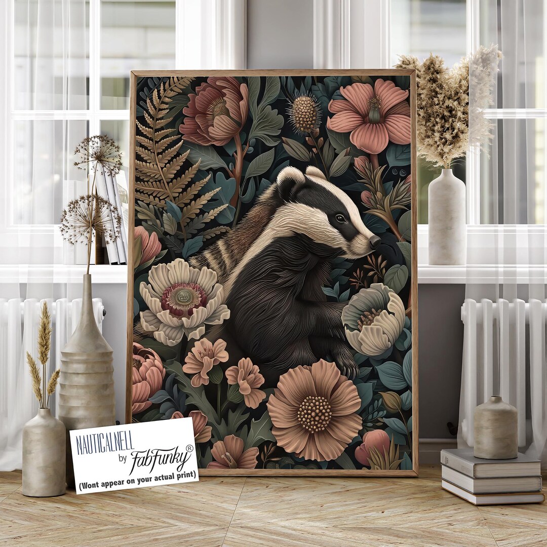 Badger Wall Art, Badger Print, William Morris Style Poster, Vintage ...