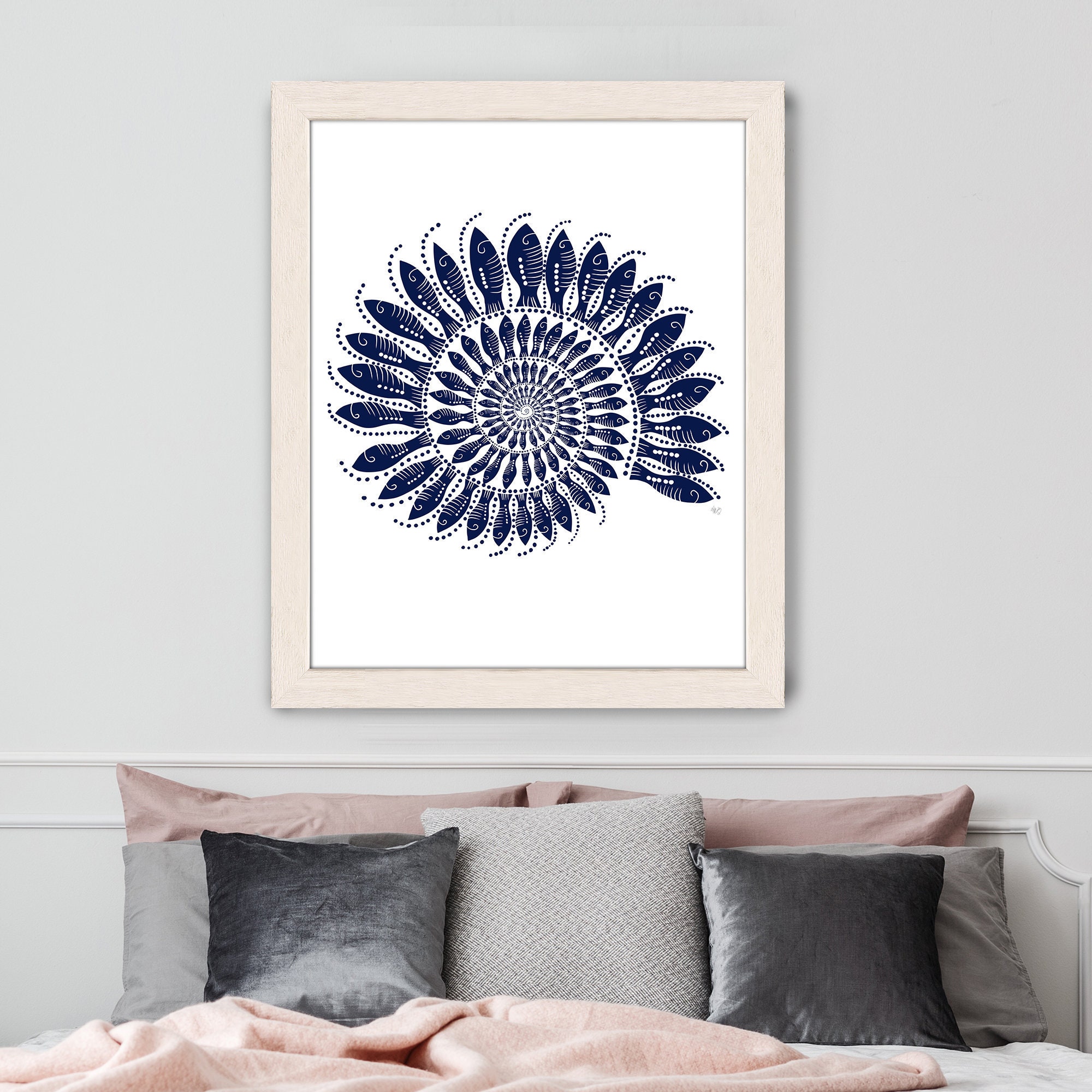 Blue Fish Art Shell Picture Sea Shell Art Fish Canvas | Etsy UK