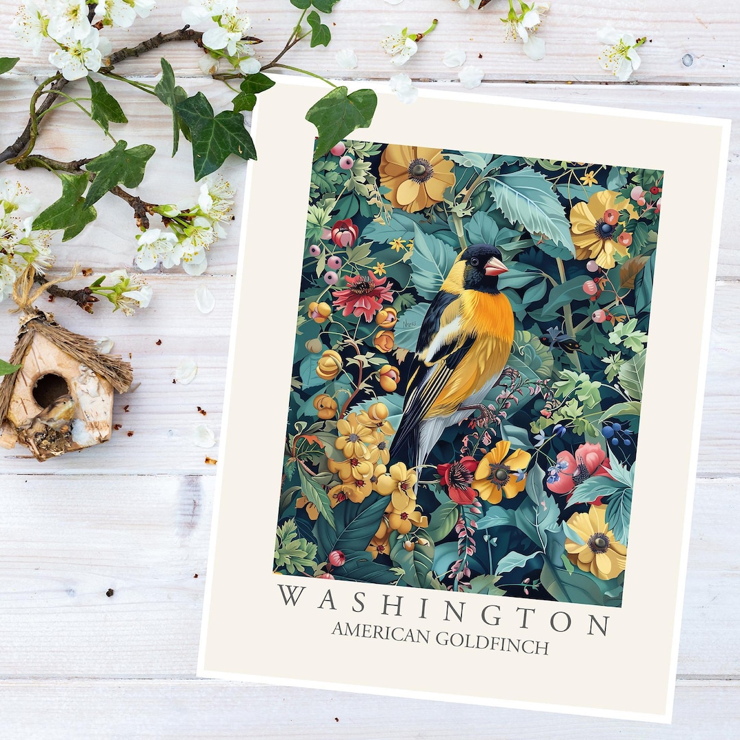 American Goldfinch Washington State Bird Art Print, William Morris ...
