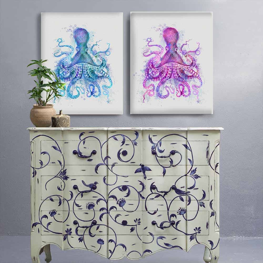 Fantasy art Octopus pink watercolor print Fantasy painting | Etsy