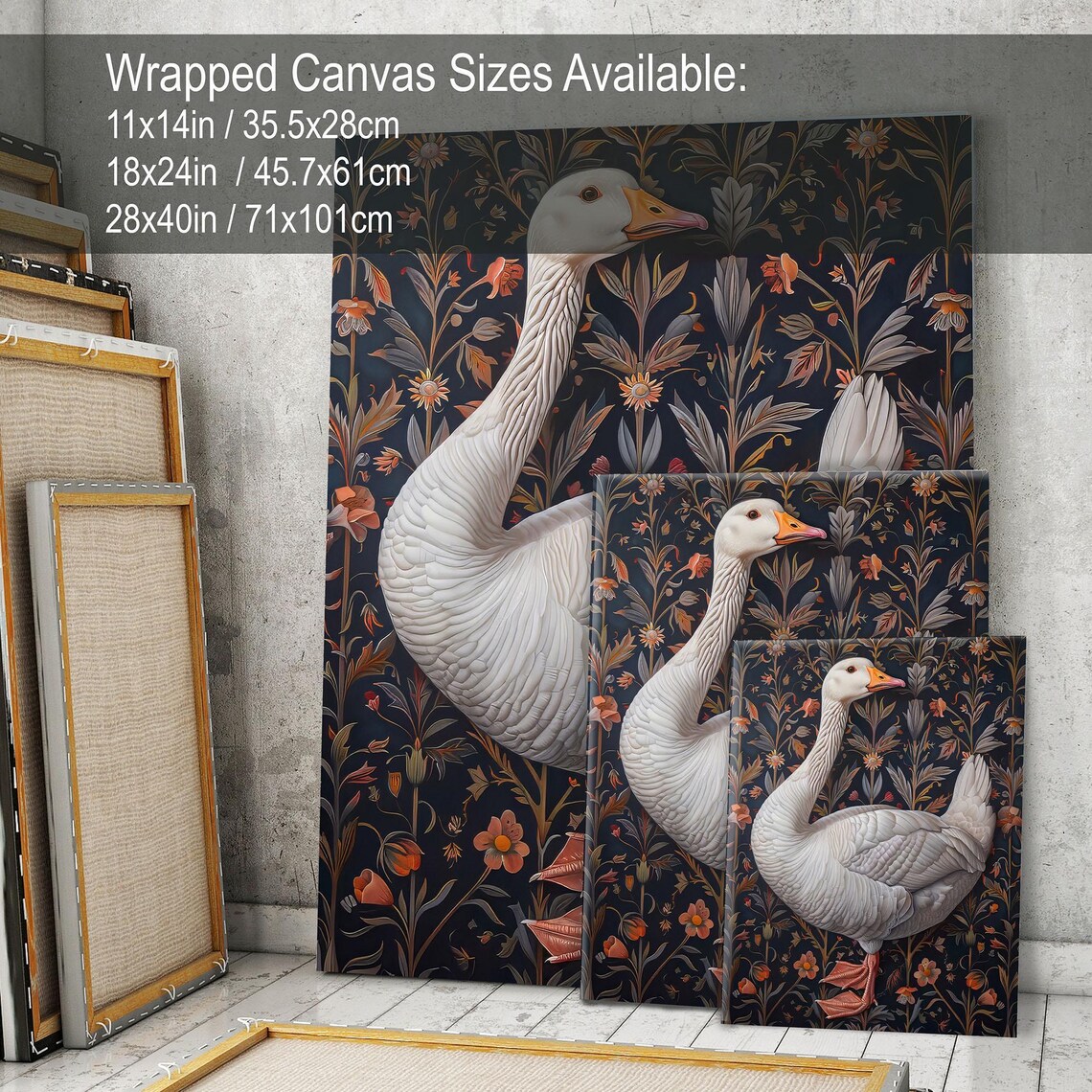 White Goose Illustration, Art Nouveau Geese Art Print, Large Vintage ...