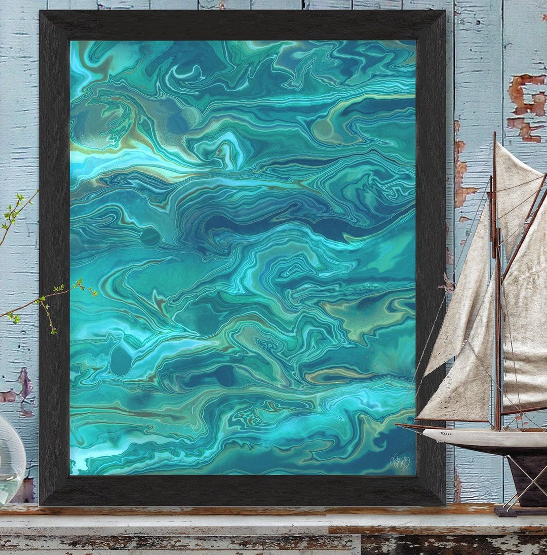 Tropical Ocean, Coastal Wall Art, Nautical Print Decor, Green Room ...