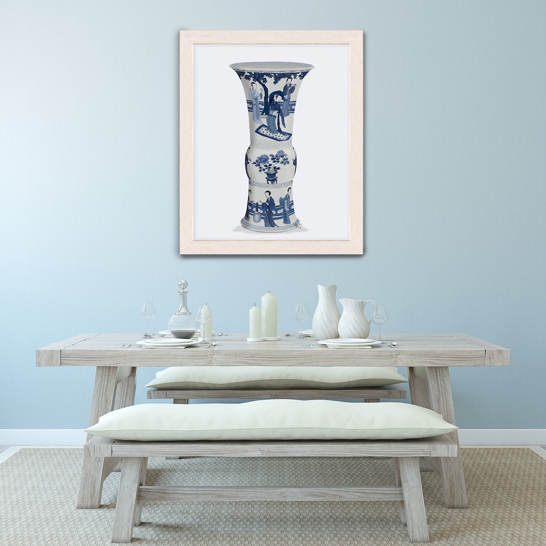 Chinese Wall Art, Chinoiserie Vase, Blue and White China, Ming ...