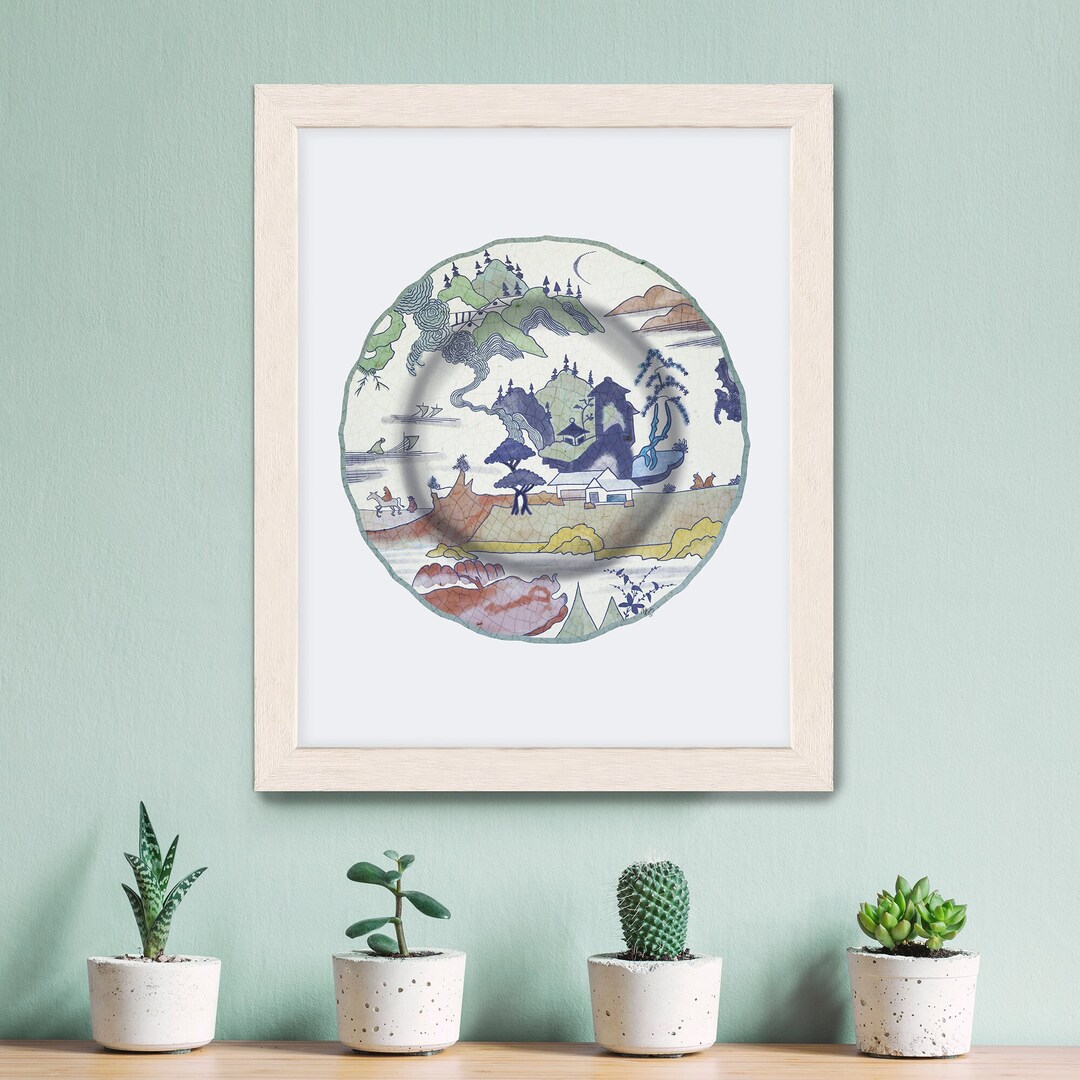 Colourful Asian Plate Print, Multicoloured Temple Scene Wall Art ...