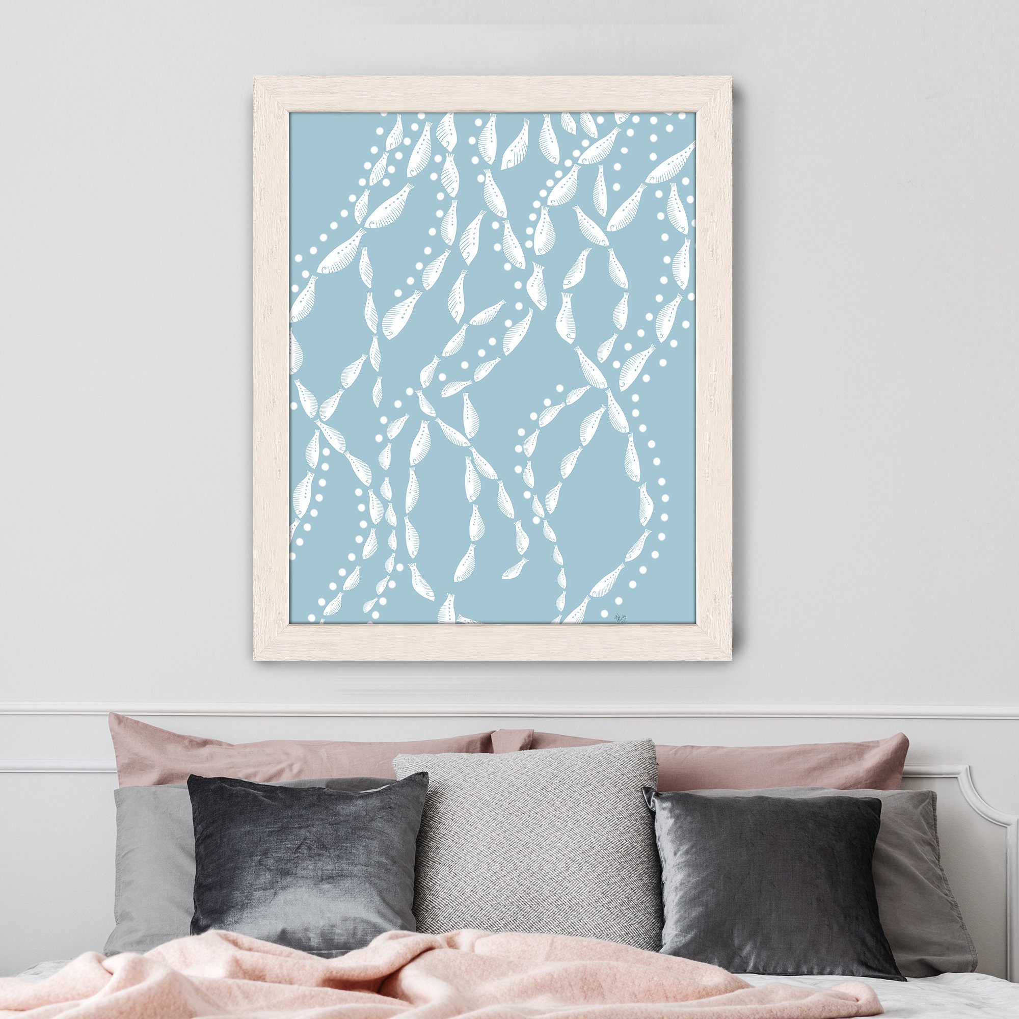 Fish Streams Print Swimming Fish Art Fish Poster Blue and - Etsy UK