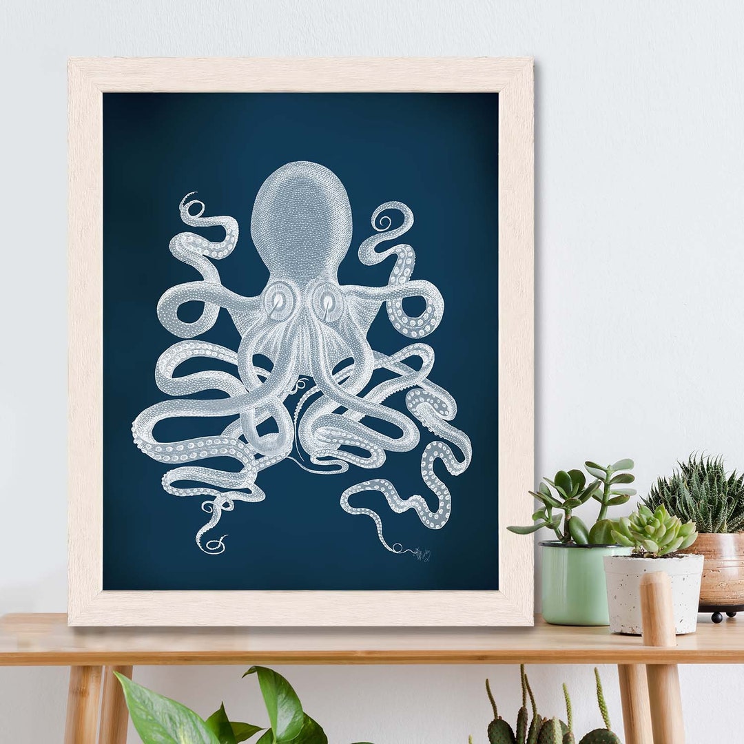 Octopus Poster - White Octopus Print 9 - Octopus Art Print Octopus ...