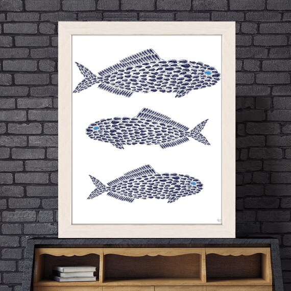 Blue Fish Print Fish Painting Fishing Gift Sealife Fish | Etsy