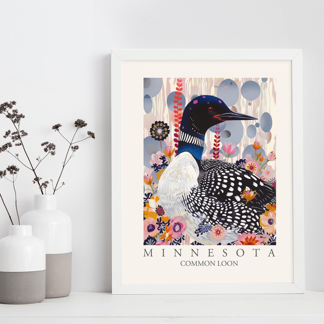 Common Loon Minnesota State Bird Print, Modern Abstract Style Wall Art ...