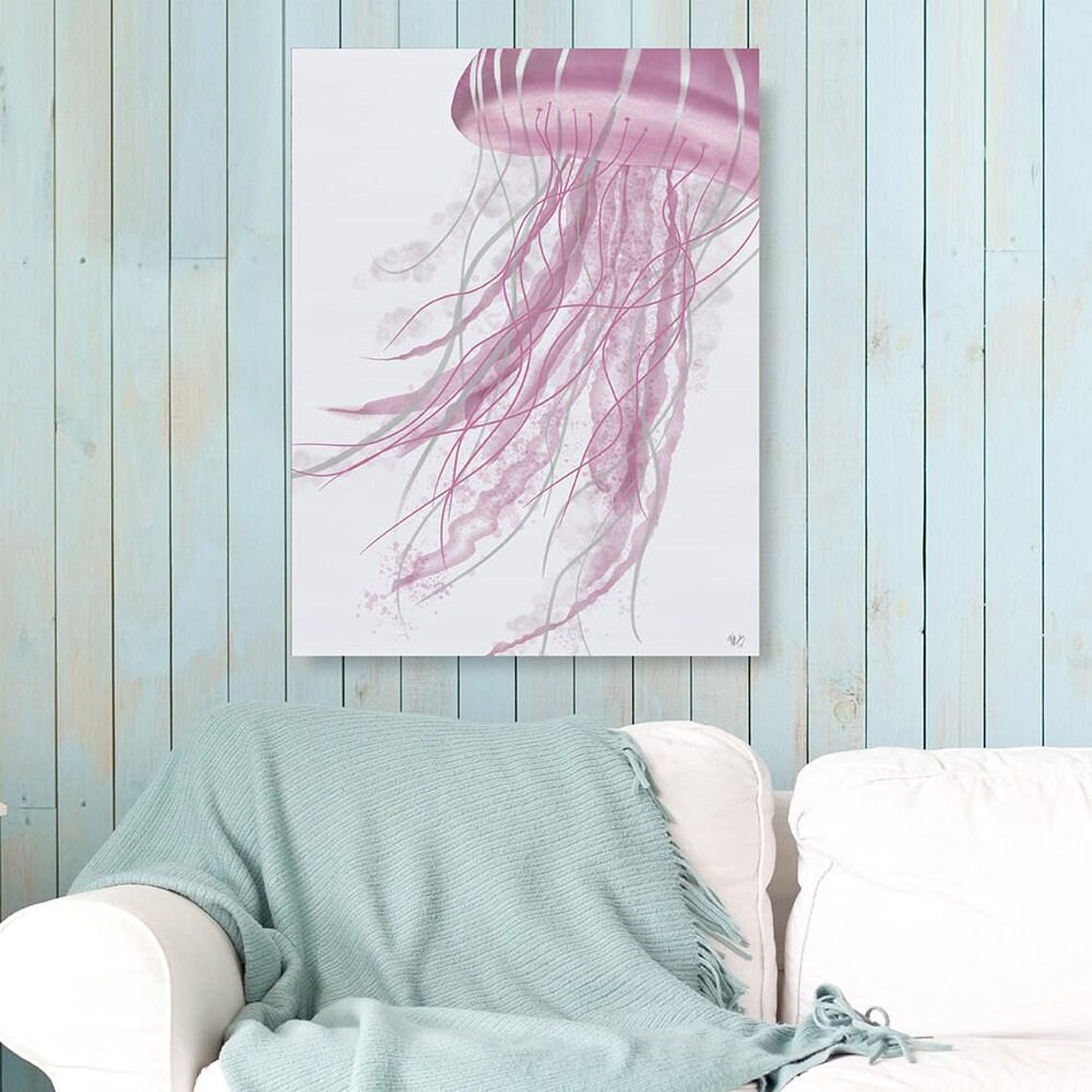 Jellyfish Art, Nautical Decor, Pink Jellyfish Print, Pink Art Print ...