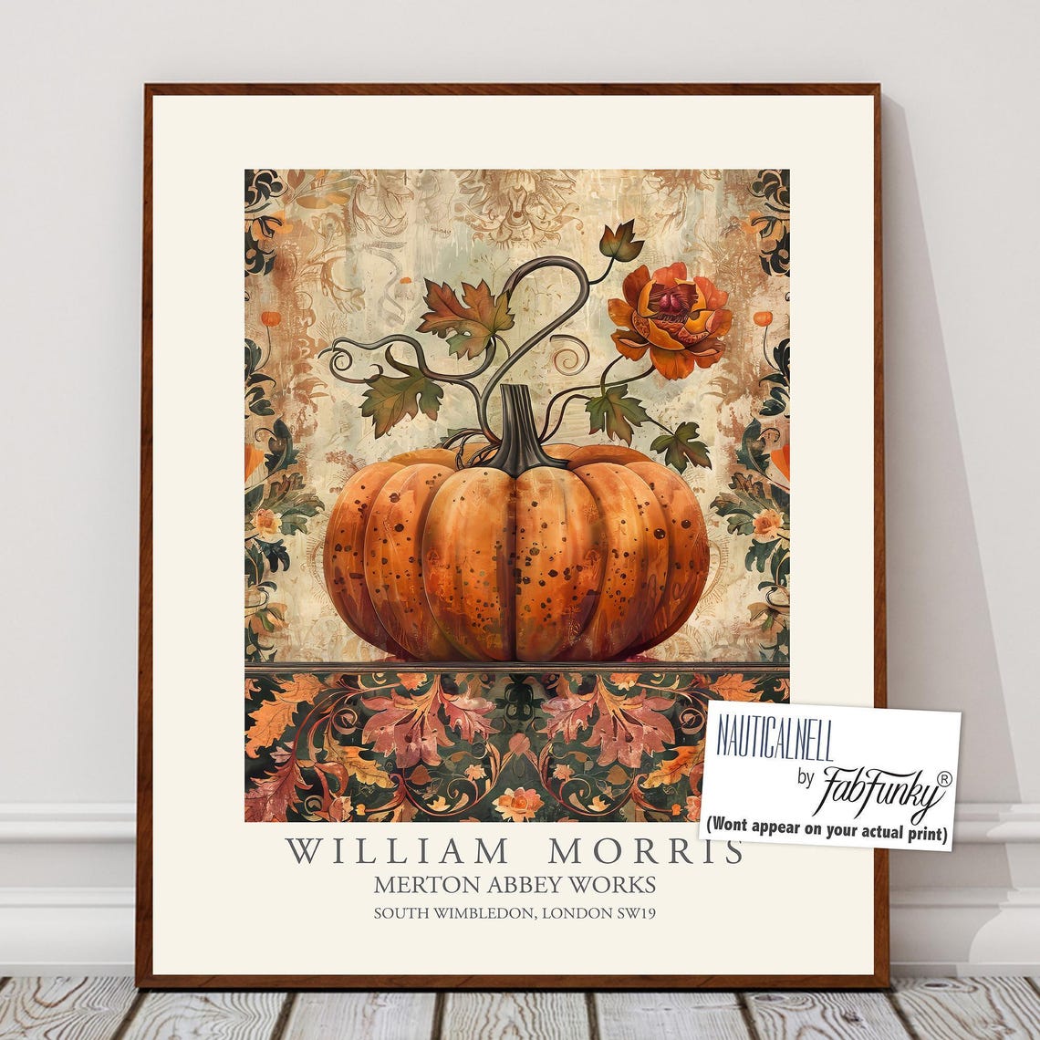 William Morris Style Pumpkin Print, Autumn Fall Decor Poster, Large ...