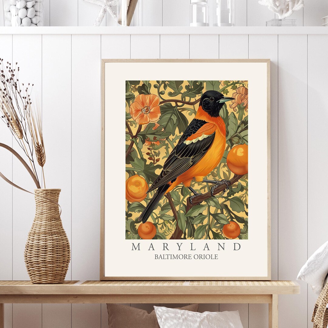 Baltimore Oriole Maryland State Bird Art Print, William Morris Style ...