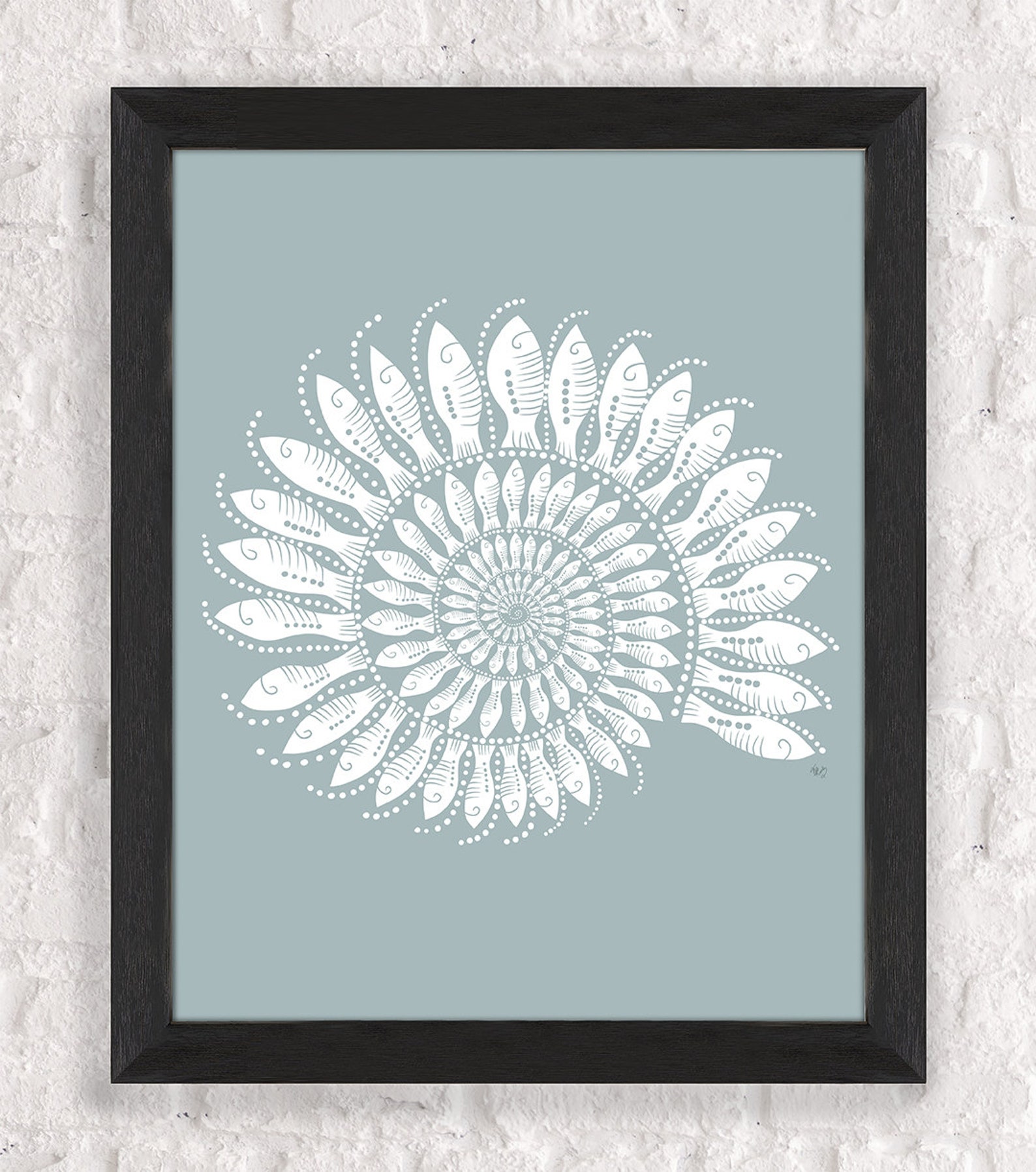 Nautilus Shell Picture Blue and White Art Nautical Decor | Etsy