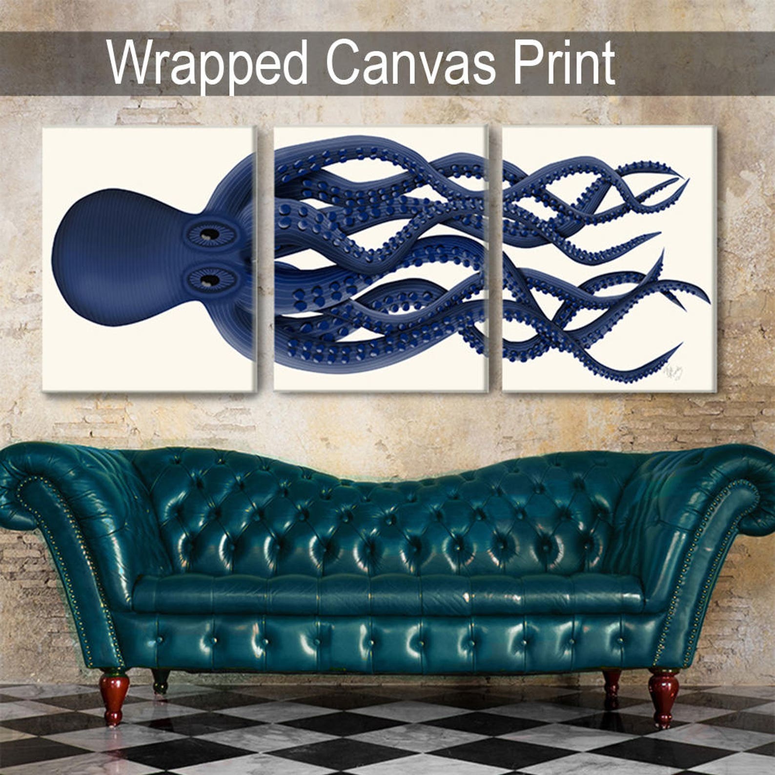 Giant Octopus Triptych Set 3 Octopus Print Octopus Canvas - Etsy