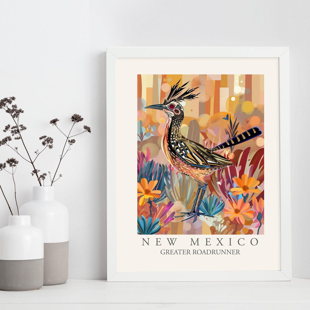 Greater Roadrunner New Mexico State Bird Print, Modern Abstract Style ...