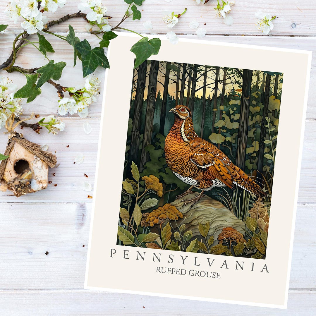 Ruffed Grouse Pennsylvania State Bird Art Print, William Morris Style ...