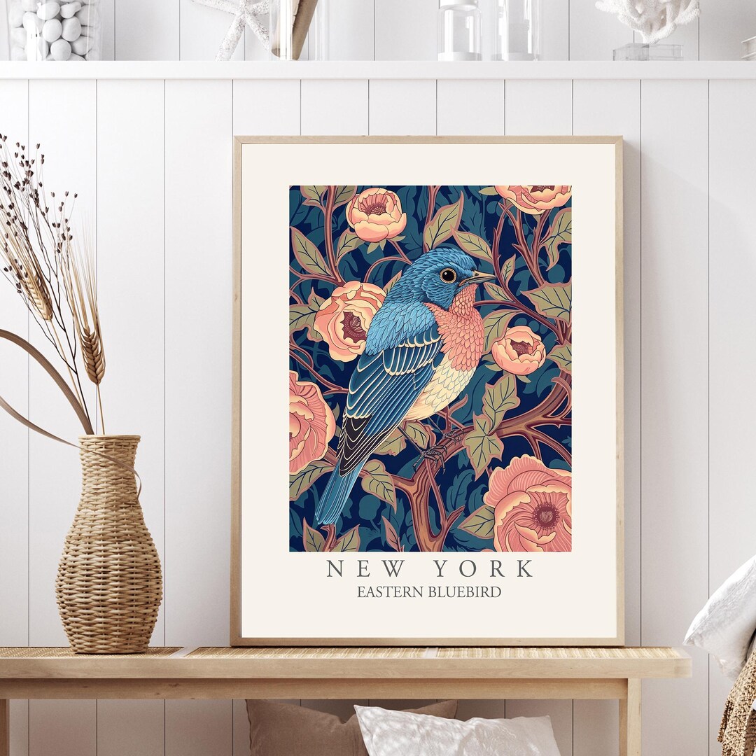Eastern Bluebird New York State Bird Art Print US, William Morris Style ...