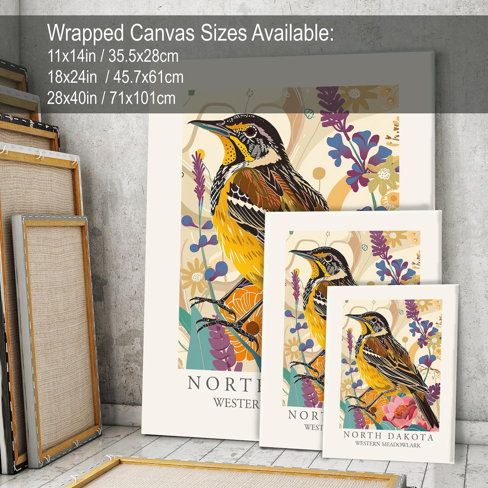Western Meadowlark North Dakota State Bird Print, Modern Abstract Style ...