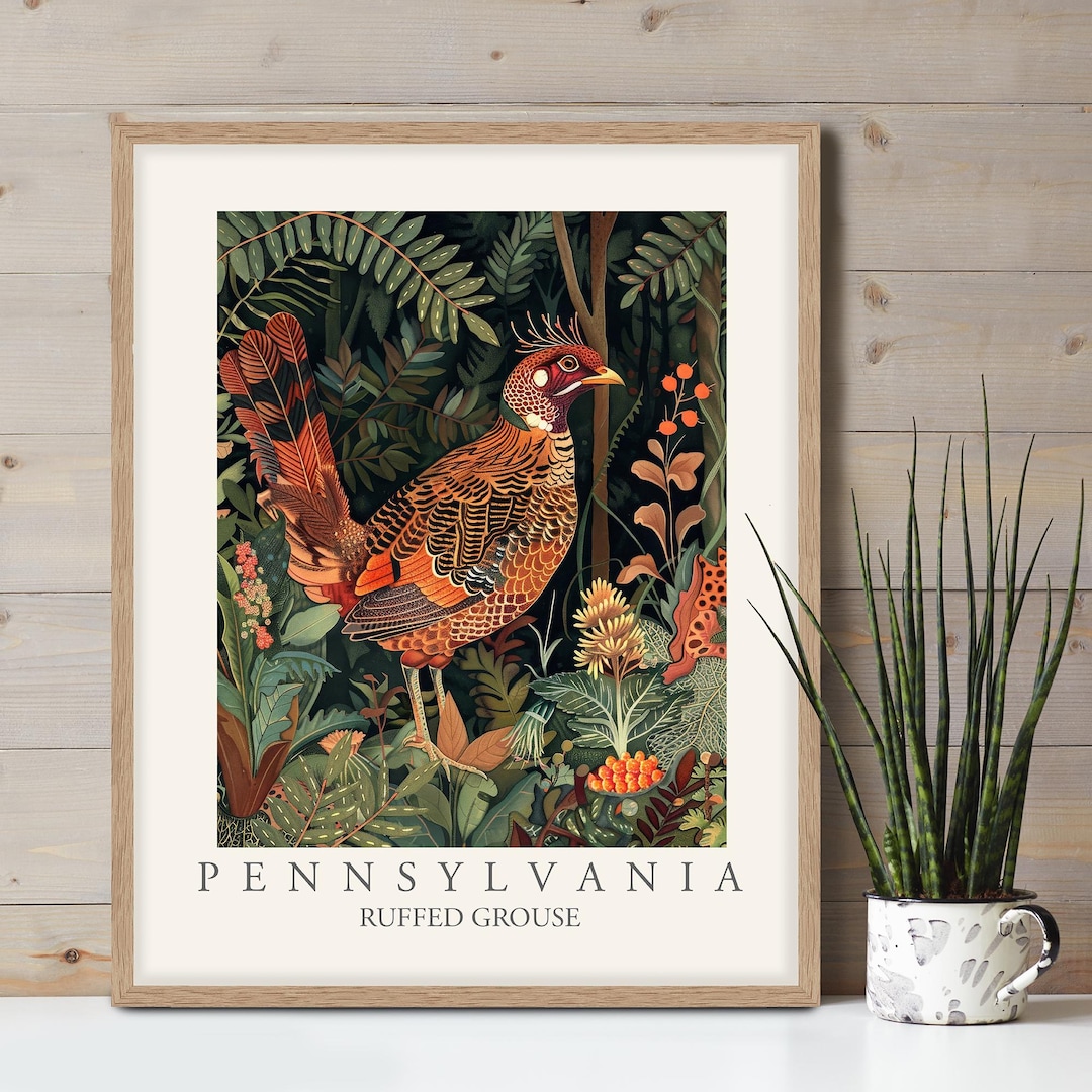 Ruffed Grouse Pennsylvania State Bird Art Print, William Morris Style ...