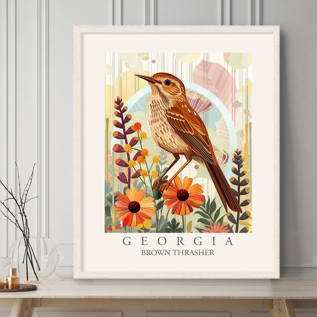 Brown Thrasher Georgia State Bird Print, Modern Abstract Style Wall Art ...