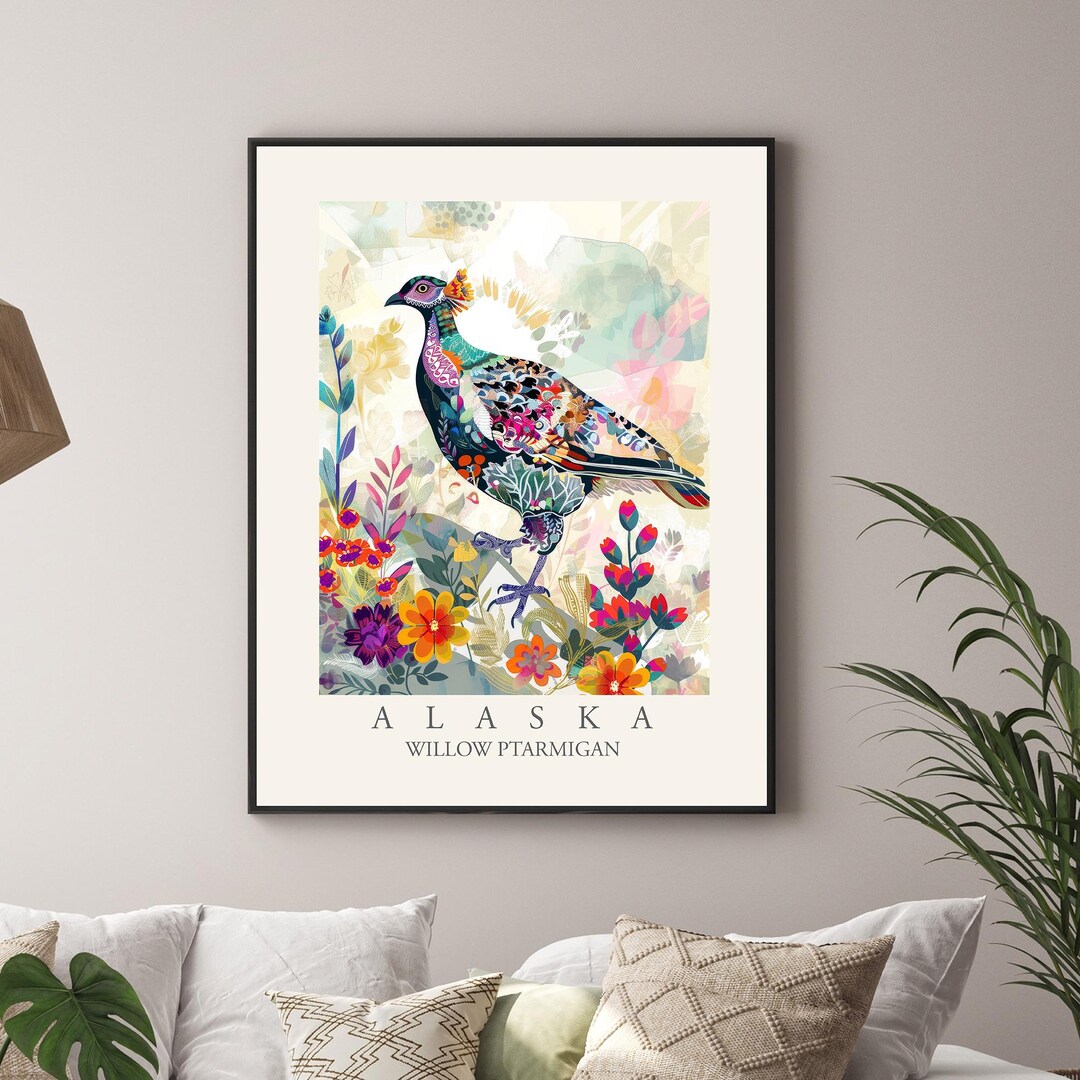 Willow Ptarmigan Alaska State Bird Print, Modern Abstract Style Wall ...