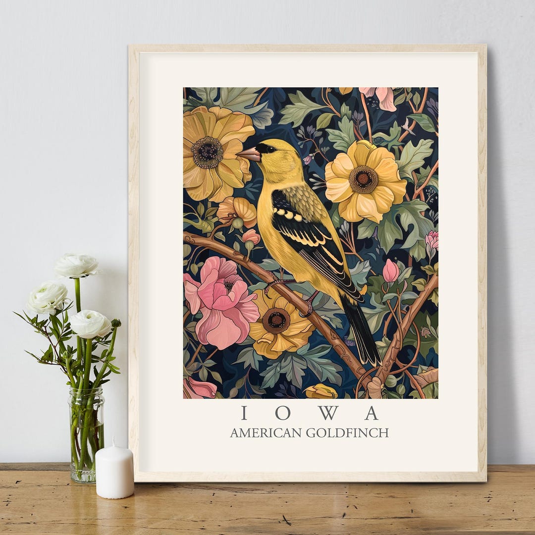 American Goldfinch Iowa State Bird Art Print, William Morris Style ...