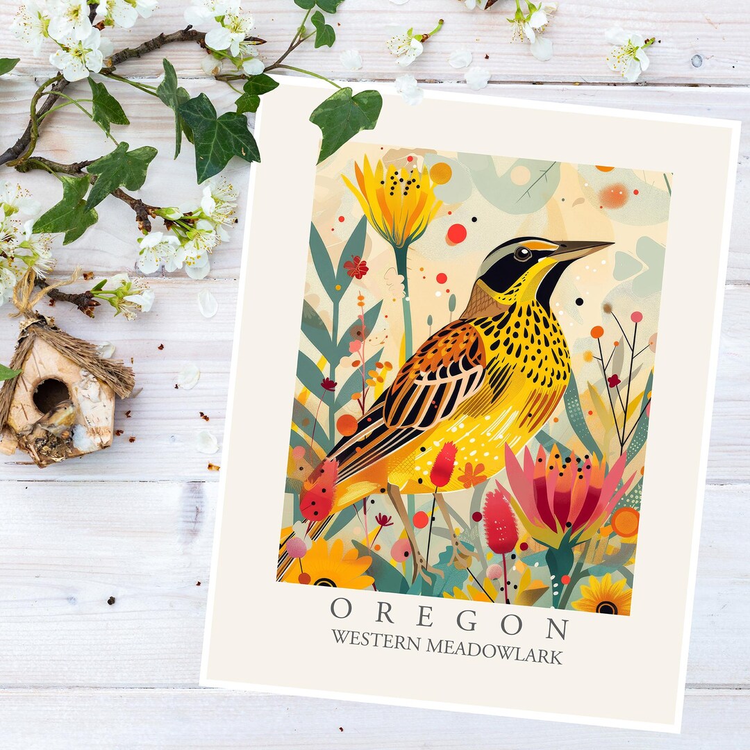Western Meadowlark Oregon State Bird Print, Modern Abstract Style Wall ...