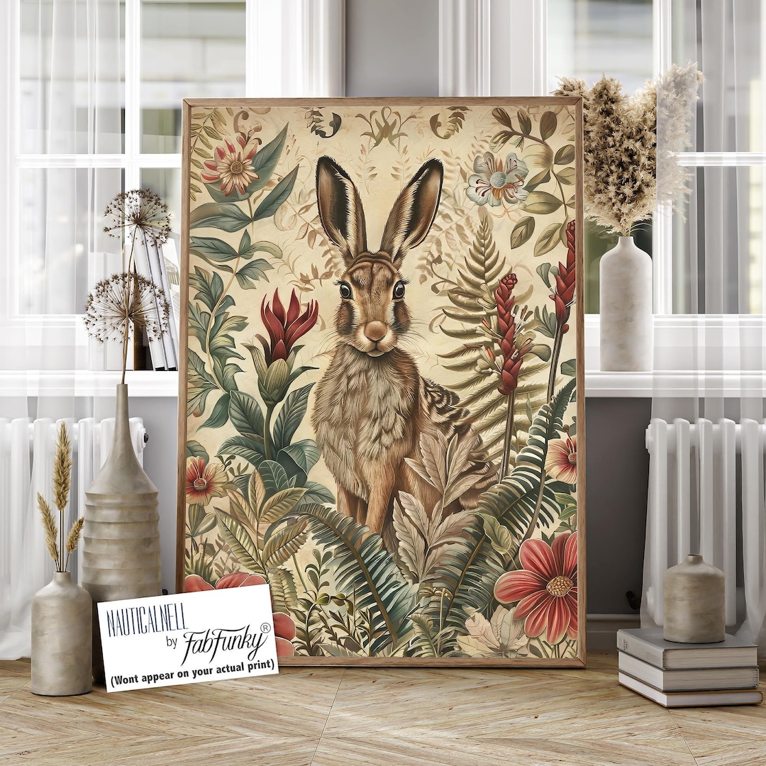 Hare Wall Art, Hare Print, William Morris Style Floral Poster, Vintage ...