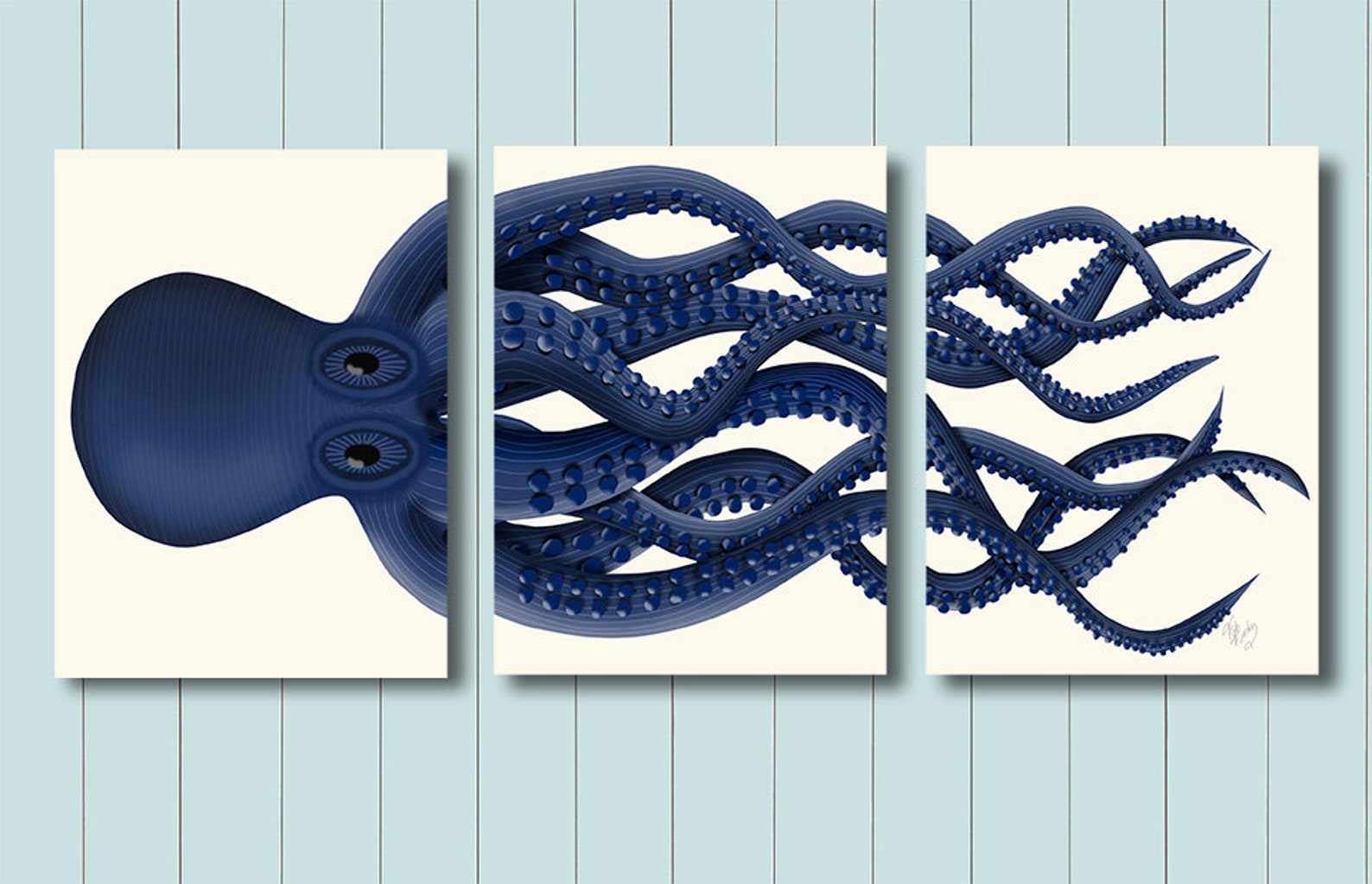 Giant Octopus Triptych Set 3 Octopus Print Octopus Canvas - Etsy