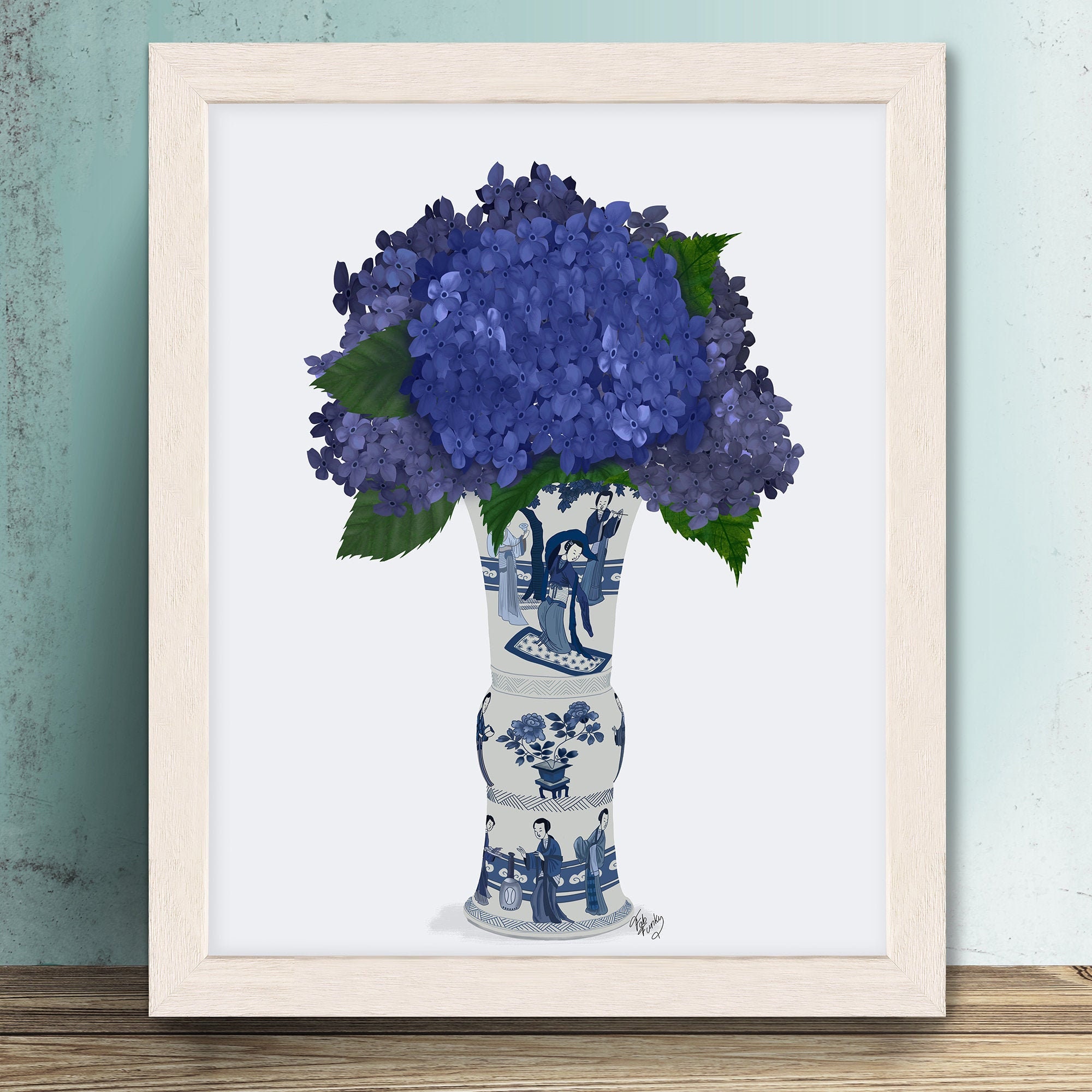 Blue hydrangea Chinoiserie vase Oriental wall art Ming | Etsy