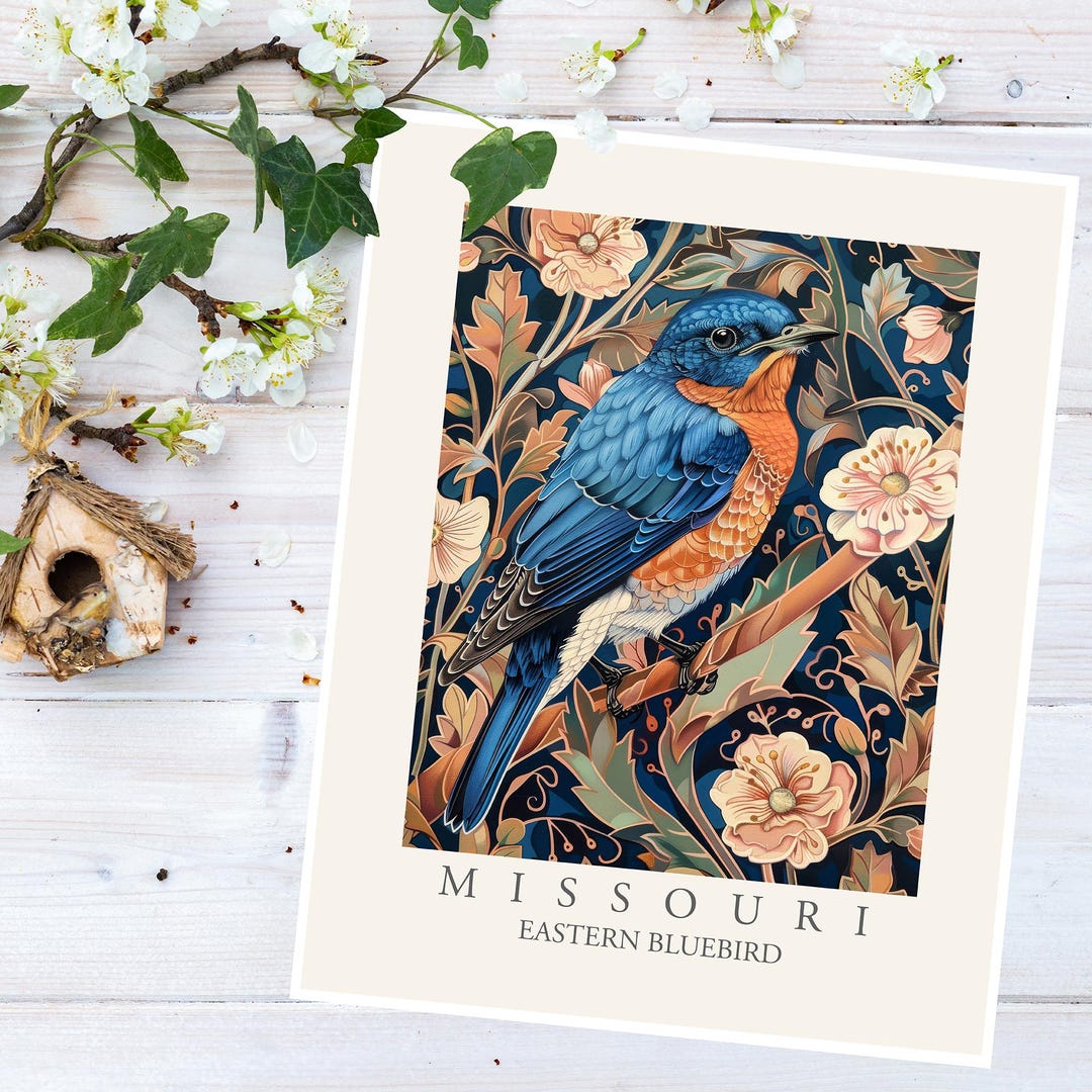 Eastern Bluebird Missouri State Bird Art Print, William Morris Style ...