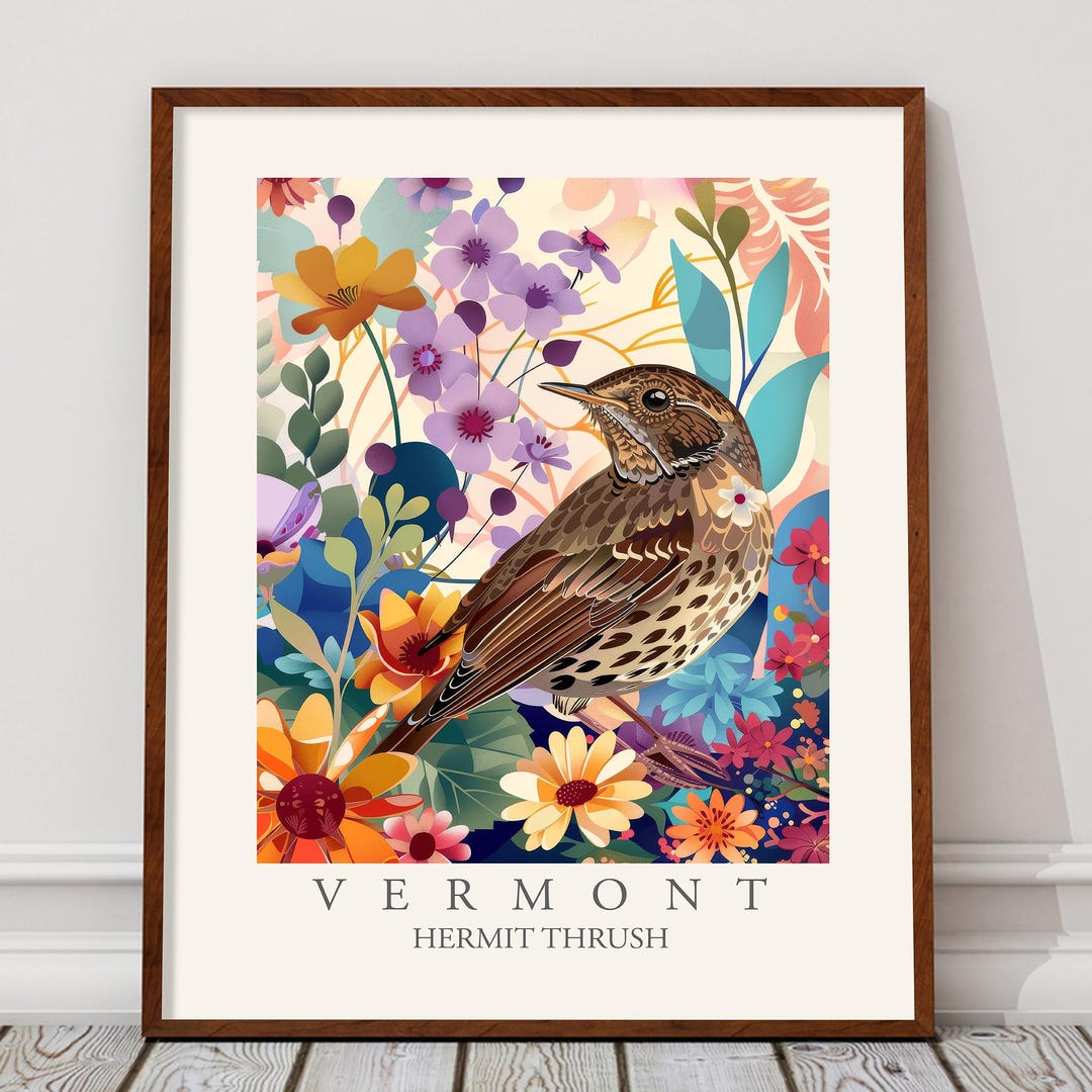 Hermit Thrush Vermont State Bird Print, Modern Abstract Style Wall Art ...
