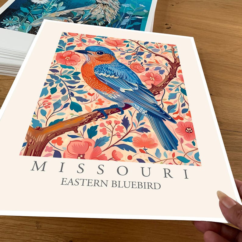 Eastern Bluebird Missouri State Bird Art Print, William Morris Style ...
