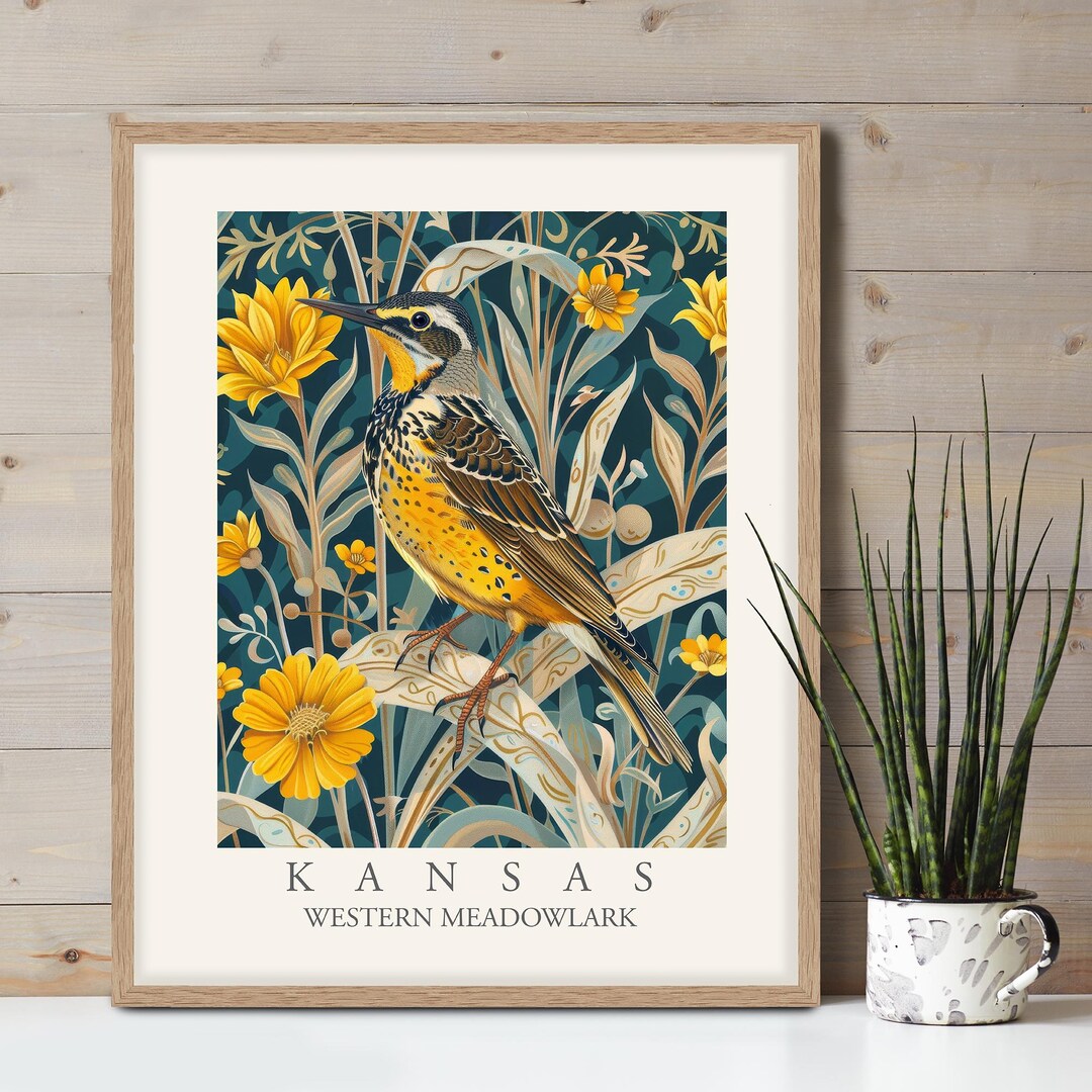 Western Meadowlark Kansas State Bird Art Print, William Morris Style ...
