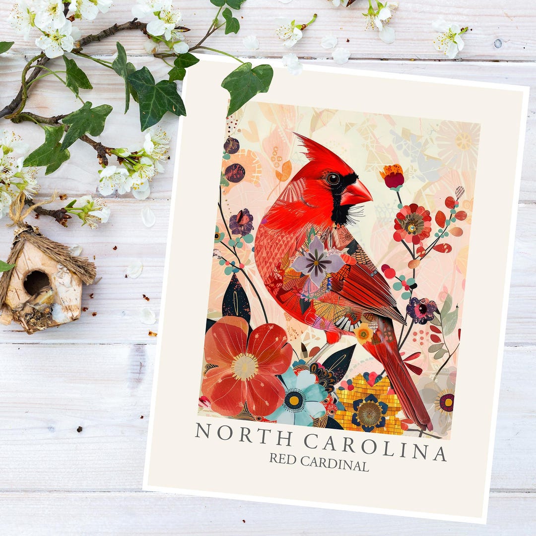 Red Cardinal North Carolina State Bird Print, Modern Abstract Style ...