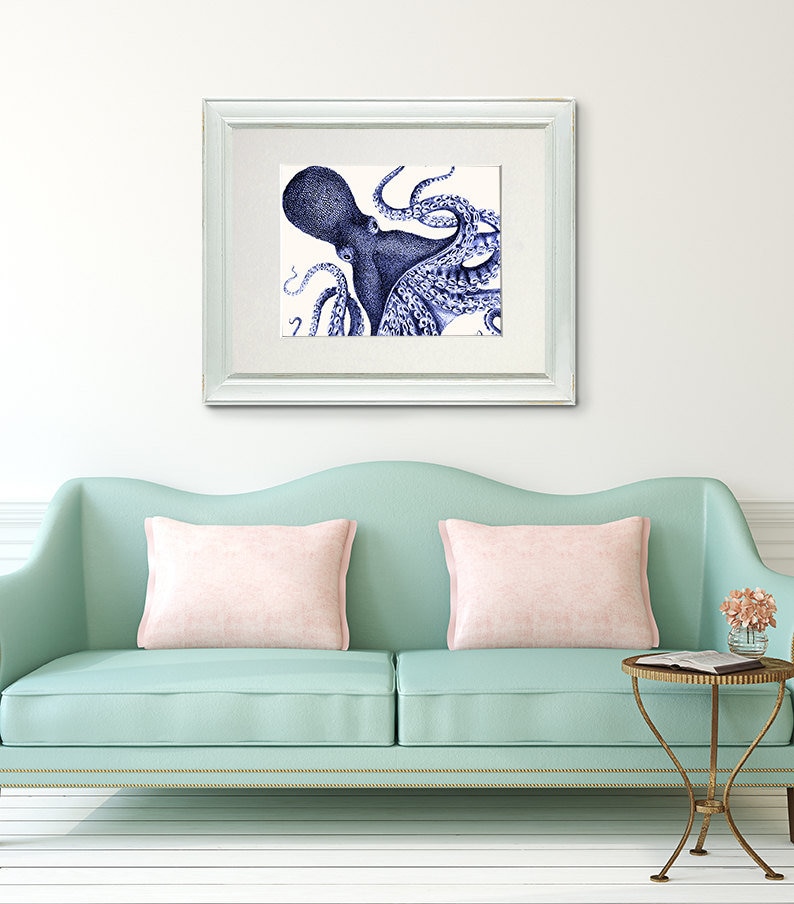 Octopus Wall Art Landscape Octopus in Blue Octopus - Etsy