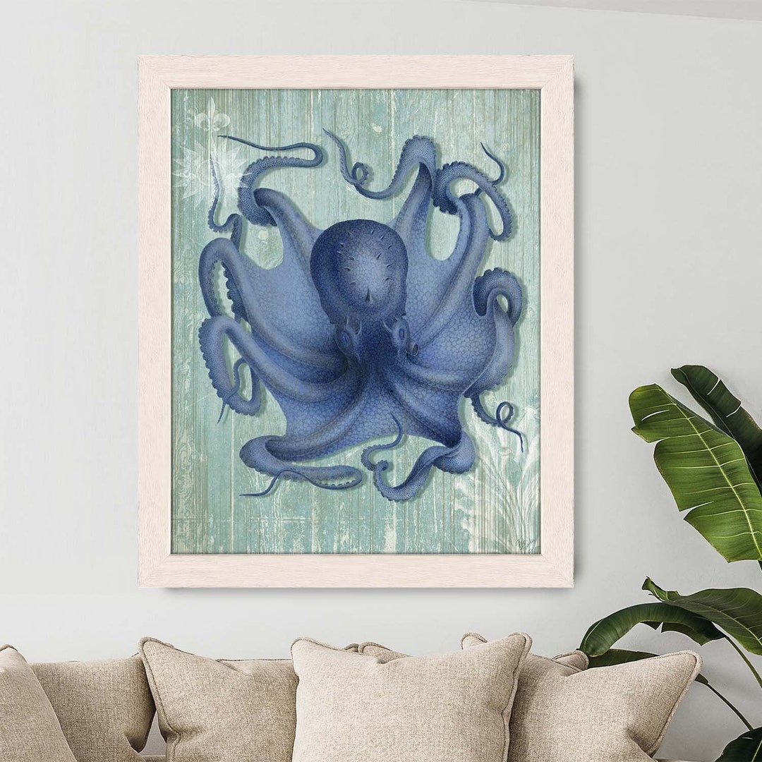 Octopus 5 Blue Octopus Poster Octopus Decor Kitchen Decor Bathroom ...