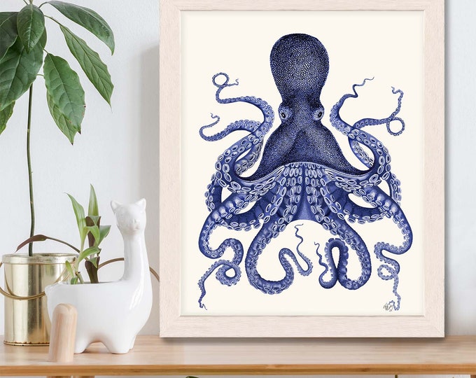Octopus Print Blue Octopus Print 3 Nautical Home Decor Octopus Wall Art ...