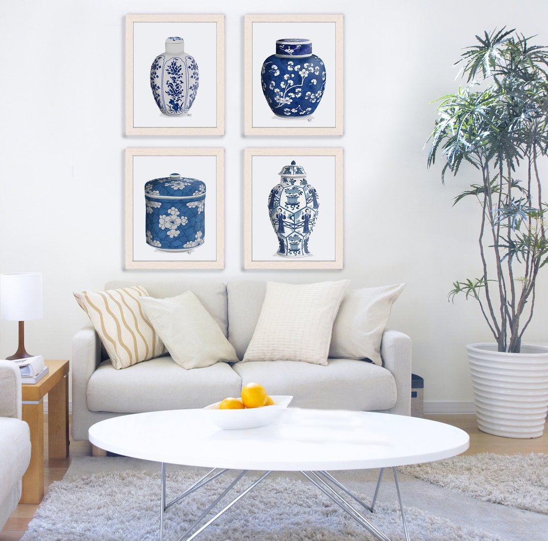 Blue and White China, Oriental Wall Art, Chinoiserie Vase Print, Asian ...