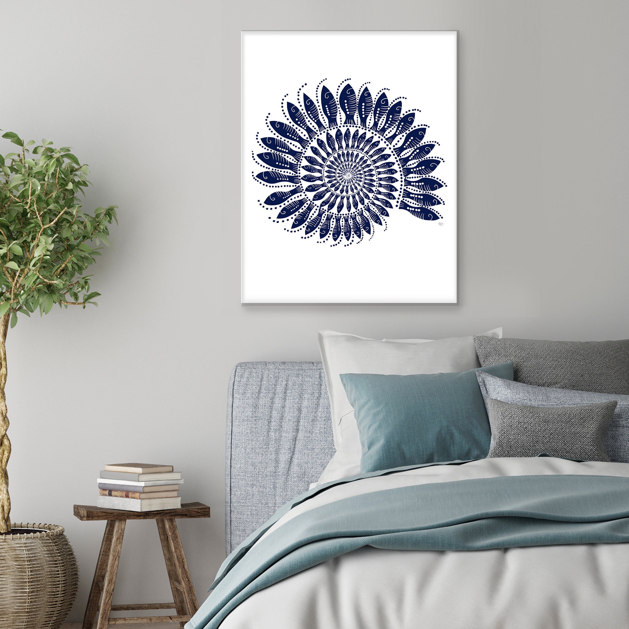 Blue Fish Art Shell Picture Sea Shell Art Fish Canvas - Etsy UK