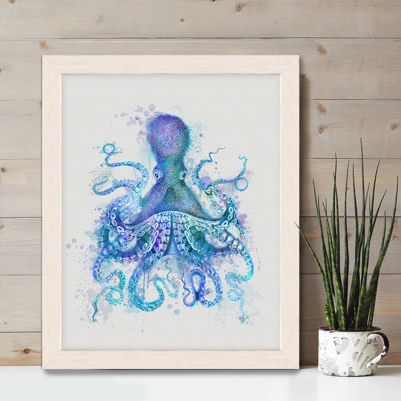 Octopus print Octopus blue watercolor print Sea creature | Etsy