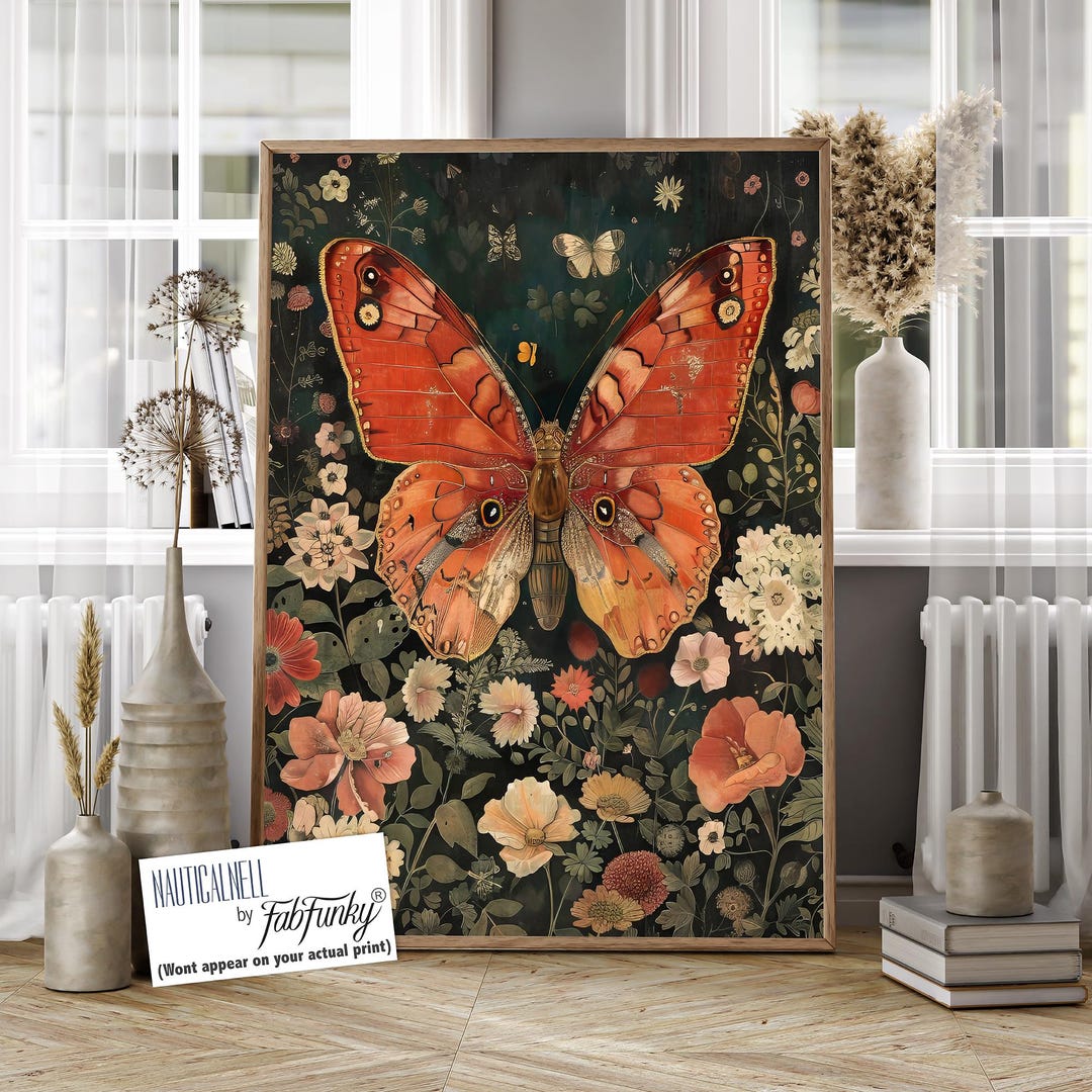 Butterfly Wall Art Print, William Morris Style Butterflies Poster, Cute ...