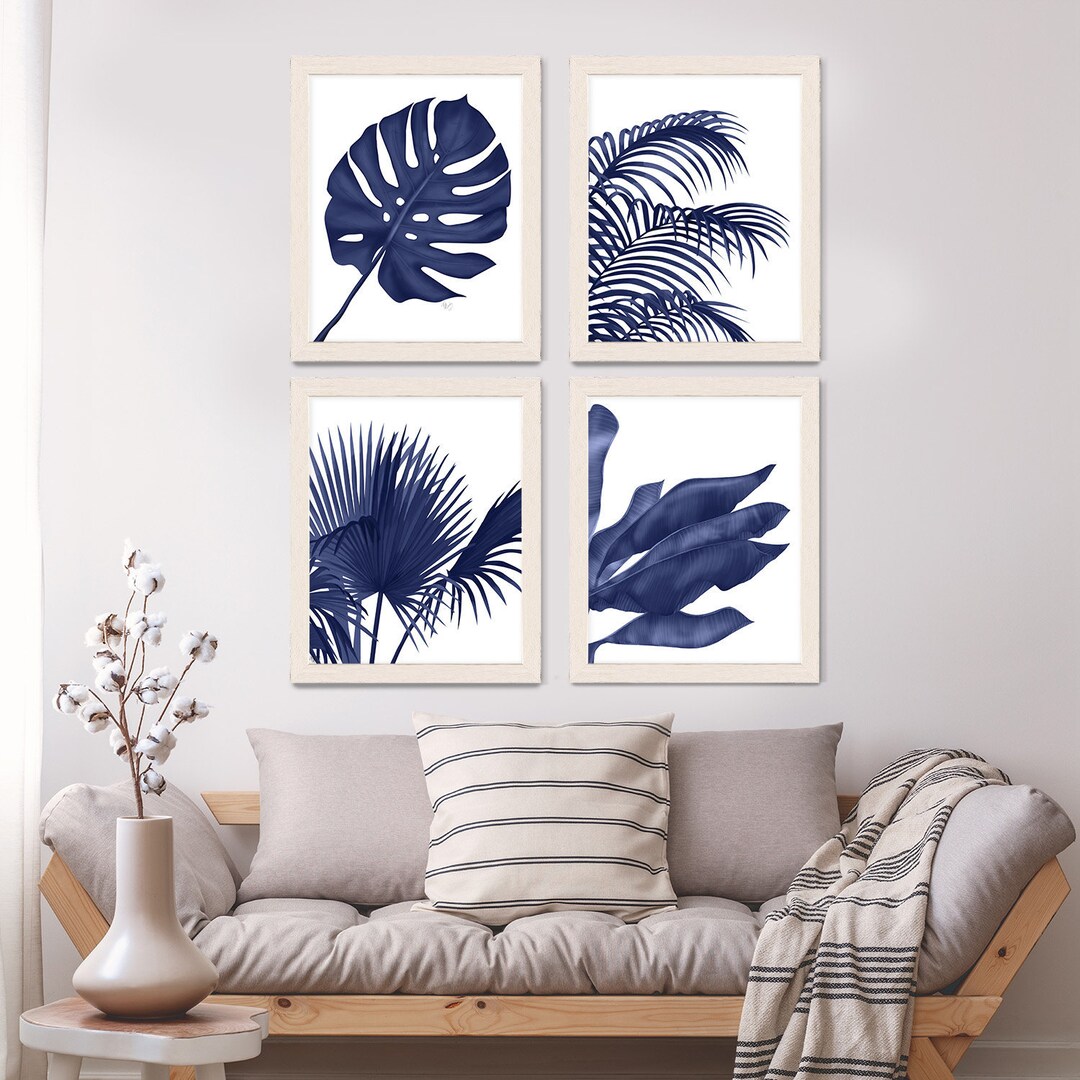 Tropical Decor Tropical Leaves 1, Blue on White Tropical Prints Palm ...