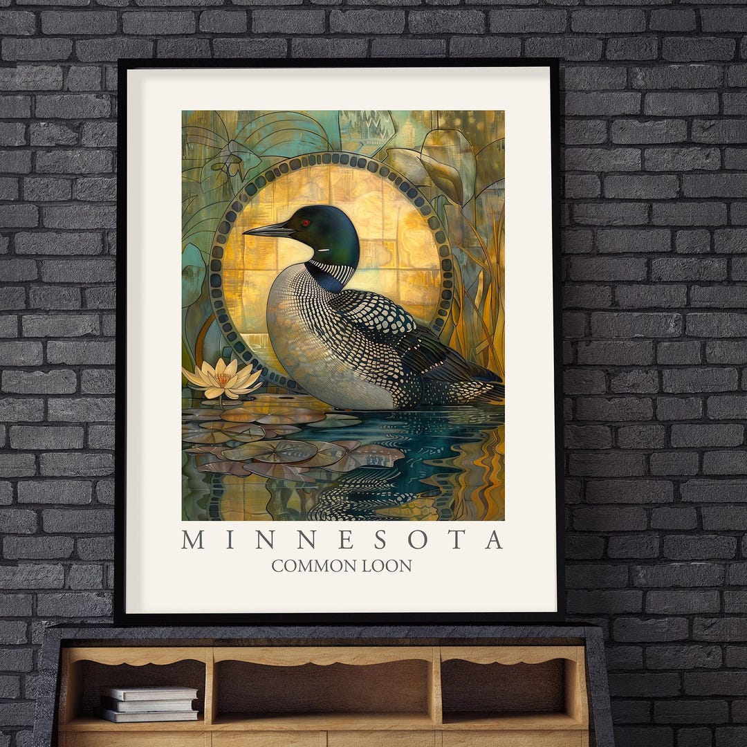 Common Loon Minnesota State Bird Art Print, William Morris Style Floral ...