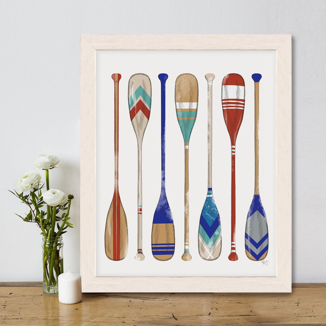 Vintage Style Oar Set 1 Print in Bright Colours Canoe Paddles Art Print ...