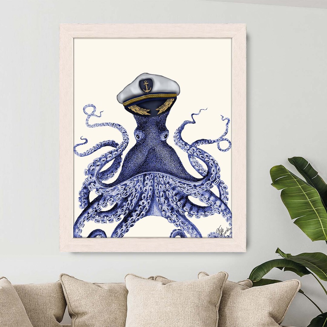 Captain Octopus Print Blue Octopus Poster Nautical Kids Room Decor ...