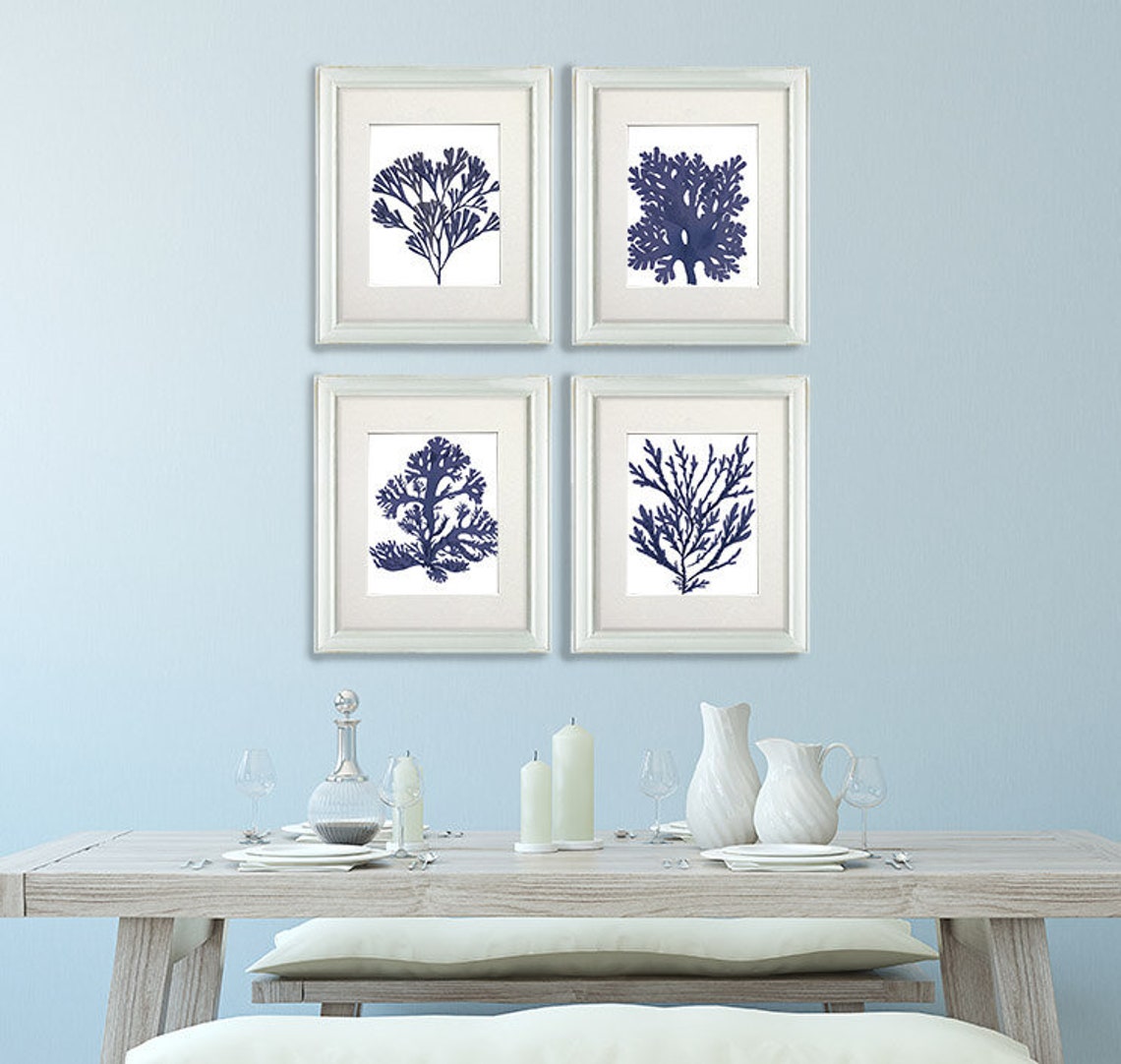 Navy Blue Coral Prints Set 4 Corals in Navy Blue 2 | Etsy
