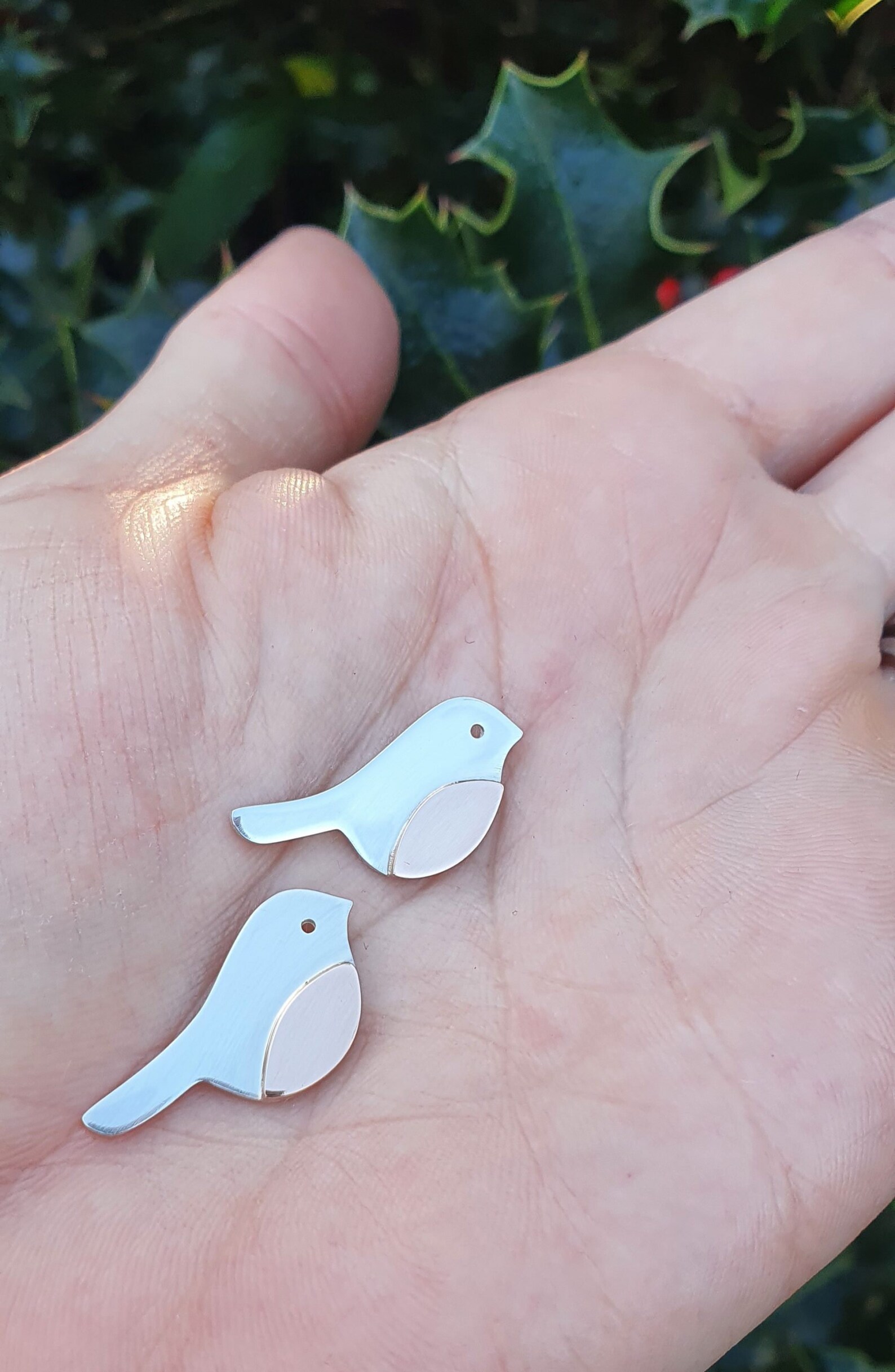 ROSE GOLD and Sterling SILVER Robin Bird Pendant / Necklace by ...