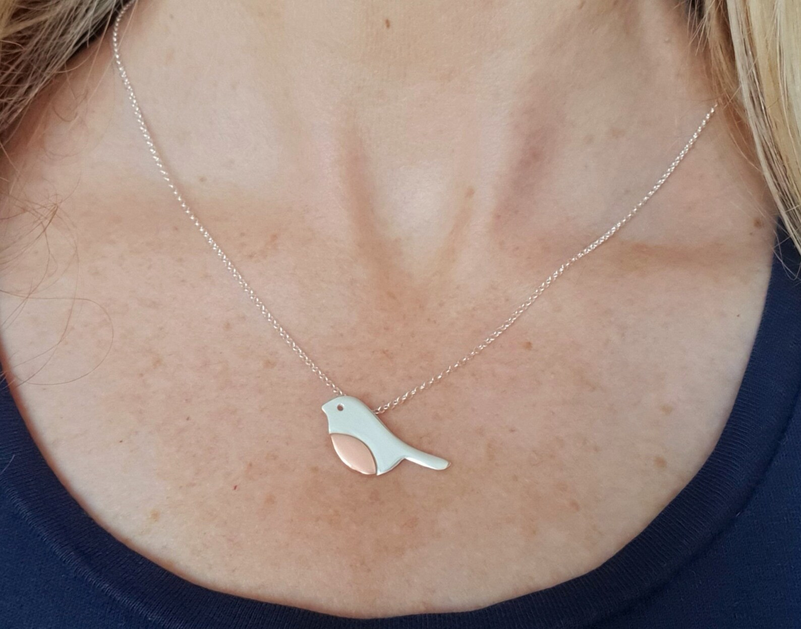 ROSE GOLD and Sterling SILVER Robin Bird Pendant / Necklace - Etsy