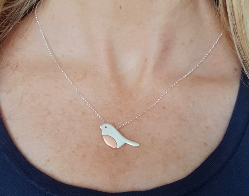 Robin Pendant - Robin Necklace - Sterling Silver 925 and Copper Bird ...