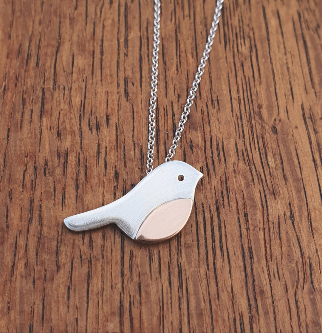 ROSE GOLD and Sterling SILVER Robin Bird Pendant / Necklace by ...